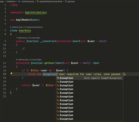 Add `exception` To Autocompletion List · Issue 252 · Devsense