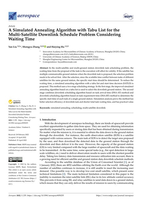 Pdf A Simulated Annealing Algorithm With Tabu List For The Multi Satellite Downlink Schedule