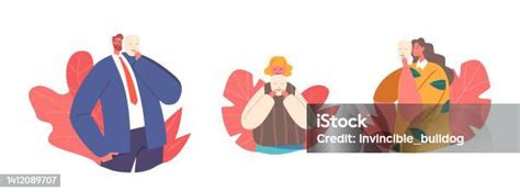 아이콘 또는 아바타 세트 슬픈 사업가 소녀와 실제 감정을 위장하는 성인 여성 마스크에 얼굴을 숨기는 캐릭터 감정에 대한 스톡