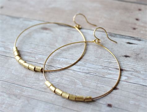 Hoop Earrings Gold Plated Hoops With Brushed Gold Gold Hoop