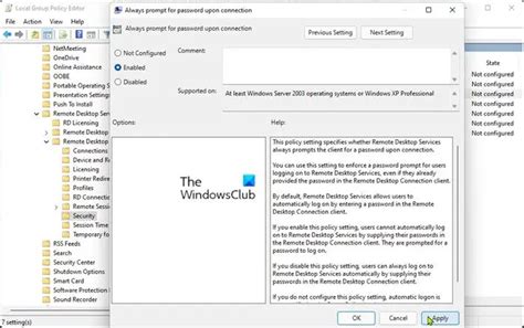 Enable Or Disable Always Prompt For Password Upon RDP Connection