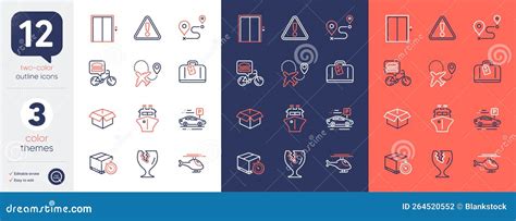 Set Of Fragile Package Hand Baggage And Ship Line Icons For Design