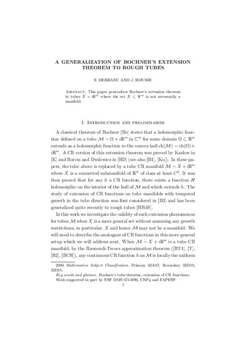 Pdf A Generalization Of Bochners Extension Theorem To Rough Tubes