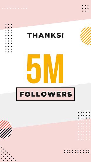 5m 팔로 워 이야기 게시물 배경 템플릿 디자인 온라인 소셜 미디어 플랫폼에서 많은 추종자를 축 하 하기 위한 전단지 배너 최소한의 현대 추상적인 벡터 스타일입니다 감사