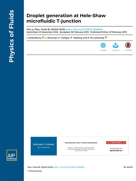 Pdf Modeling Of Droplet Generation At Shallow Microfluidic T Junction