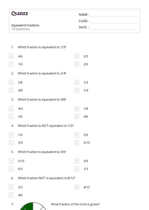 50 Equivalent Fractions Worksheets For Kindergarten On Quizizz Free