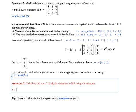 Solved Question 2 Matlab Has A Command That Gives Magic