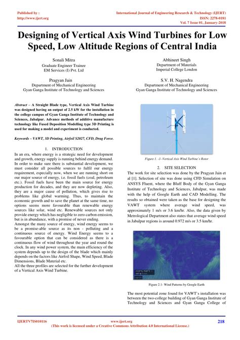 Pdf Designing Of Vertical Axis Wind Turbines For Low Speed Low Altitude Regions Of Central India