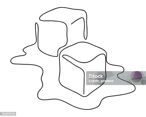 얼음 두 조각 연속한 한 줄 아트 드로잉 물 웅덩이에 녹은 얼음 두 조각 벡터 모던 개요 그림 물에 대한 스톡 벡터 아트 및