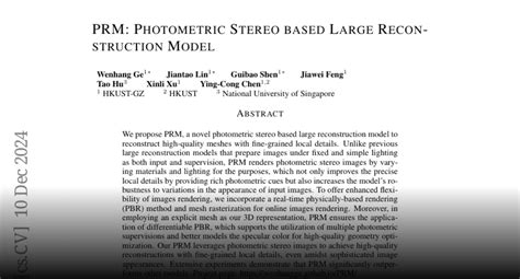 Paper Page Prm Photometric Stereo Based Large Reconstruction Model