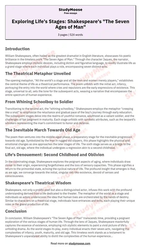 Exploring Lifes Stages Shakespeares The Seven Ages Of Man Free