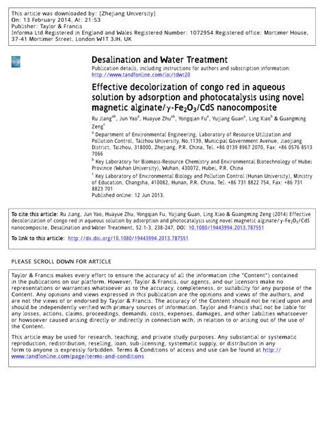 Pdf Effective Decolorization Of Congo Red In Aqueous Solution By