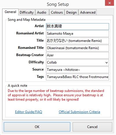 Beatmap Editor Song Setup Window Wiki Osu