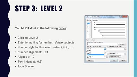 MULTILEVEL NUMBERING WITH LETTERS AND ROMAN NUMERALS MS