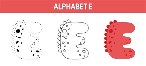 아이들을 위한 알파벳 E 추적 및 채색 워크시트 프리미엄 벡터