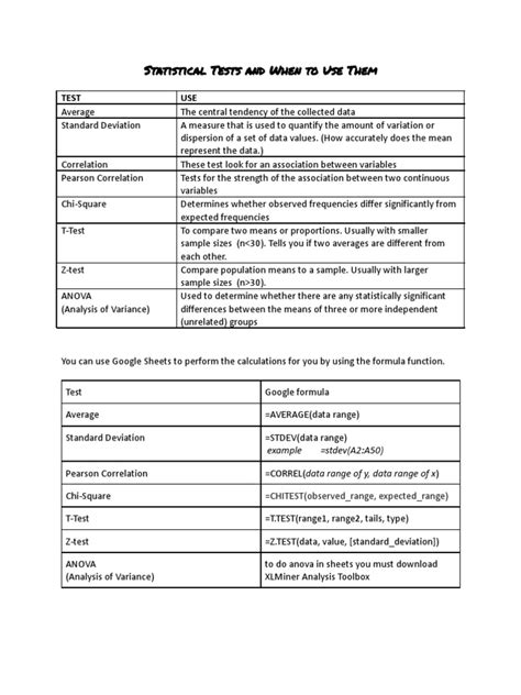statistical tests and when to use them pdf standard deviation