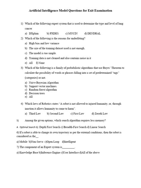 ai model exam pdf artificial intelligence intelligence ai