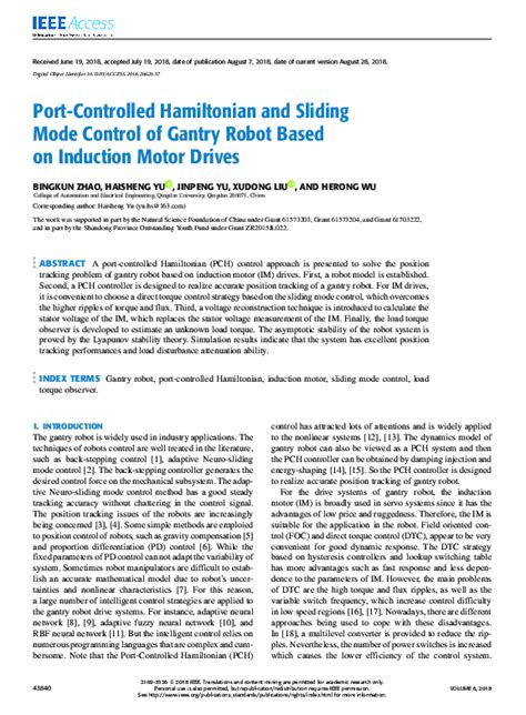 Pdf Port Controlled Hamiltonian And Sliding Mode Control Of Gantry Robot Based On Induction