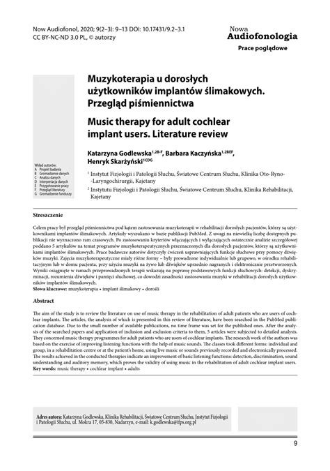 Pdf Music Therapy For Adult Cochlear Implant Users Literature Review