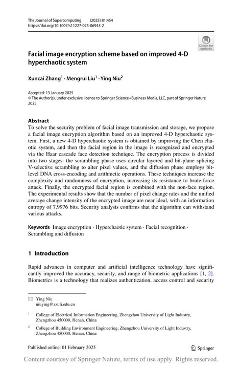 Facial Image Encryption Scheme Based On Improved 4 D Hyperchaotic