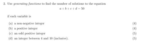 Solved 2 Use Generating Functions To Find The Number Of Chegg Com
