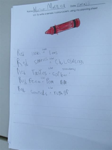 Y1 English Exploring Our Senses And Colour Poems