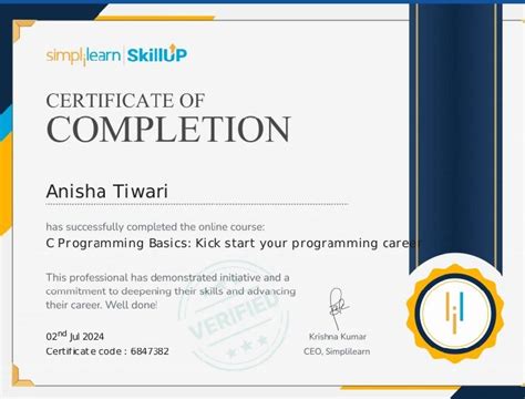 Anisha Tiwari On Linkedin Cprogramming Certified Skillup Simplilearn Programmingskills