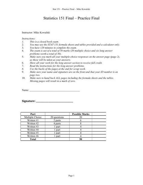 statistics 151 final â practice final