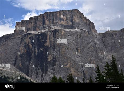 The Grandiose Rock Formation Of Sass Pordoi A 2952 Meter High Massif Located In The Heart Of