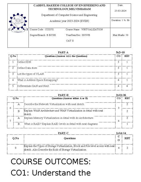 Cat 2 Qp Nil C Hakeem College Of Engineering And Technology