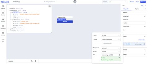 control component component specific actions tooljet