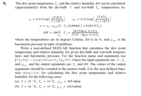 Solved The Dew Point Temperature Td ﻿and The Relative