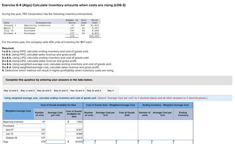 Solved Exercise 6 4 Algo Calculate Inventory Amounts When