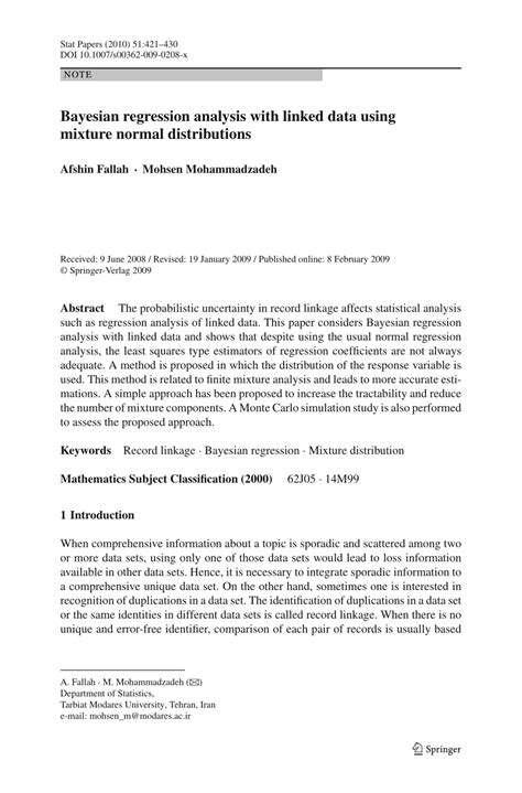 Pdf Bayesian Regression Analysis With Linked Data Using Mixture