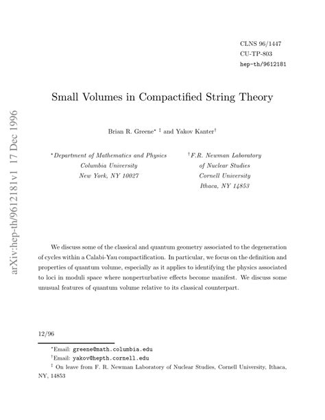 Pdf Small Volumes In Compactified String Theory