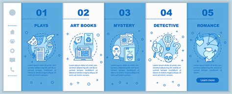 모바일 웹 페이지 벡터 템플릿을 온보딩 책 카탈로그 다른 장르 선형 일러스트와 응답 스마트 폰 웹 사이트 인터페이스 아이디어 웹 페이지 연습 단계 화면입니다 색상 컨셉 책에