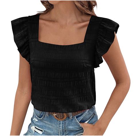 Posijego Womens Cap Sleeve Textured Tops Square Neck Tank Tops Cute