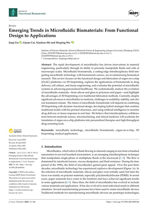 Pdf Emerging Trends In Microfluidic Biomaterials From Functional Design To Applications