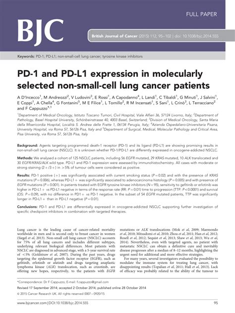 PDF PD And PD L Expression In Molecularly Selected Non Small Cell Lung Cancer Patients