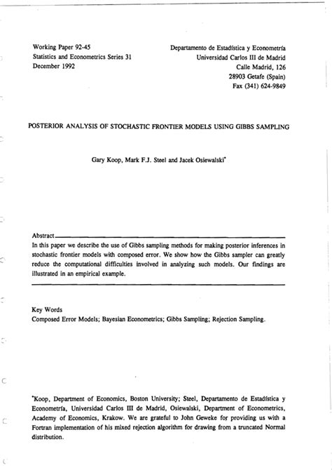 Pdf Posterior Analysis Of Stochastic Frontier Models Using Gibbs Sampling