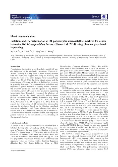 Pdf Isolation And Characterization Of 21 Polymorphic Microsatellite Markers For A New