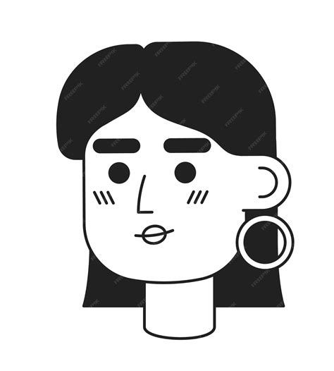 빨간 머리 여자 흑백 평면 선형 문자 머리 편집 가능한 개요 손으로 그린 인간의 얼굴 아이콘 애니메이션에 대한 황금 귀걸이 2d