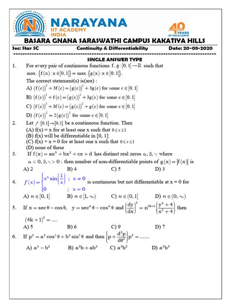 Continuity Differentiability 20 08 2020 Pdf Function Mathematics