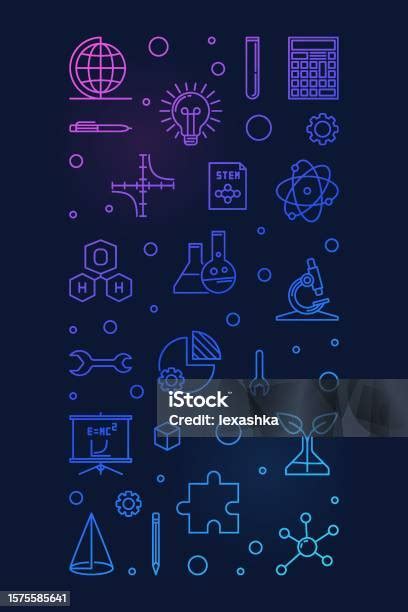 Stem 과학 기술 공학 수학 개념 가는 선 세로 다채로운 현대 배너 Stem 주제에 대한 스톡 벡터 아트 및 기타 이미지 Stem 주제 개념 과학 Istock