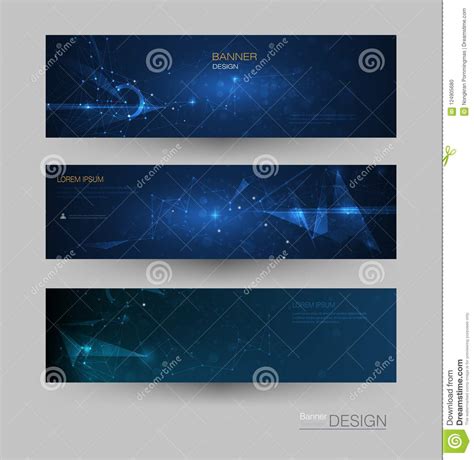 Abstract Molecules Banner Set With Line Geometric Polygon Vector Design Network Background