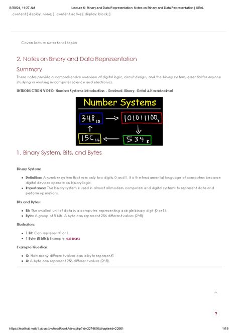 Lecture Binary And Data Representation Notes On Binary And Data Representation UBe L