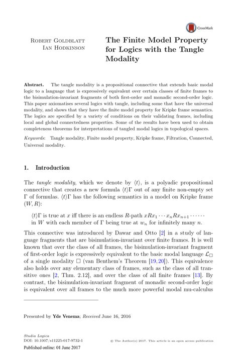 Pdf The Finite Model Property For Logics With The Tangle Modality