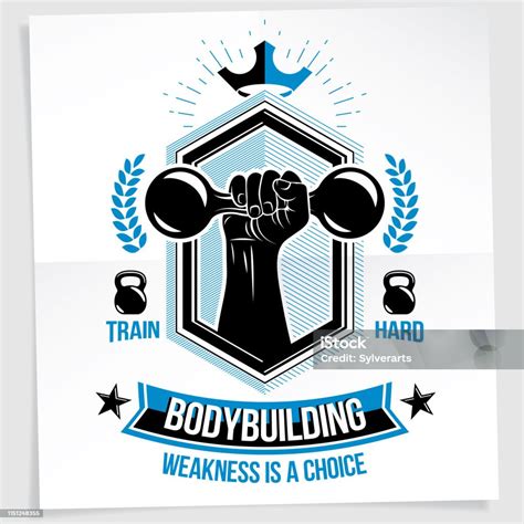 무거운 짐 힘 드는 선수권 대회 벡터 광고 포스터 아령 스포츠 장비를 들고 강한 근육 보디와 함께 만든 약점은 선택 레터링입니다 Championship에 대한 스톡 벡터