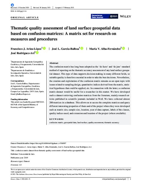 Pdf Thematic Quality Assessment Of Land Surface Geospatial Data Based On Confusion Matrices A