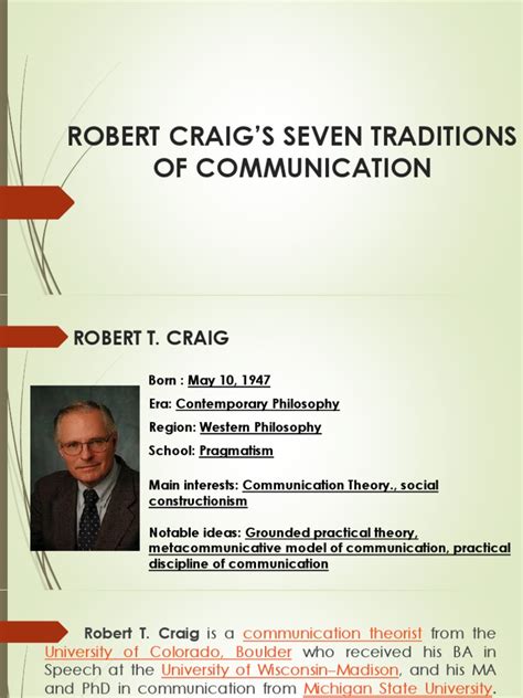 Robert Craigs Seven Traditions Of Communication Lesson 1 Pdf Cognitive Science Cognition